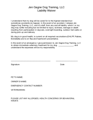 Fillable Online Jen Gagne Dog Training, LLC Liability Waiver Fax Email ...