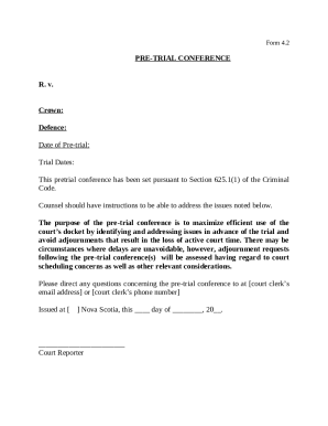 PRE-TRIAL CONFERENCE R. v. Crown: Defence Doc Template | pdfFiller