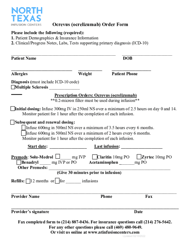 Fillable Online Practice Forms & Documents - OCREVUS (ocrelizumab) Fax ...