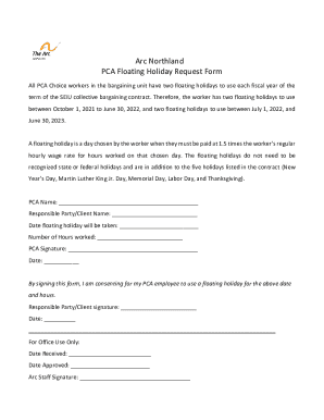 Fillable Online Arc Northland PCA Floating Holiday Request Form Fax Email Print - pdfFiller