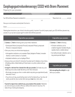 Fillable Online Esophagogastroduodenoscopy EGD Bravo ...
