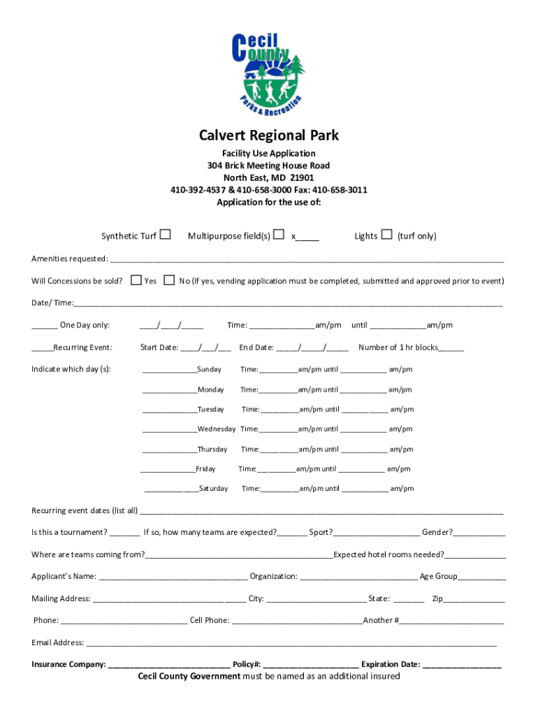 Fillable Online Location details for Calvert Regional Park - Top of the Bay Fax Email Print ...