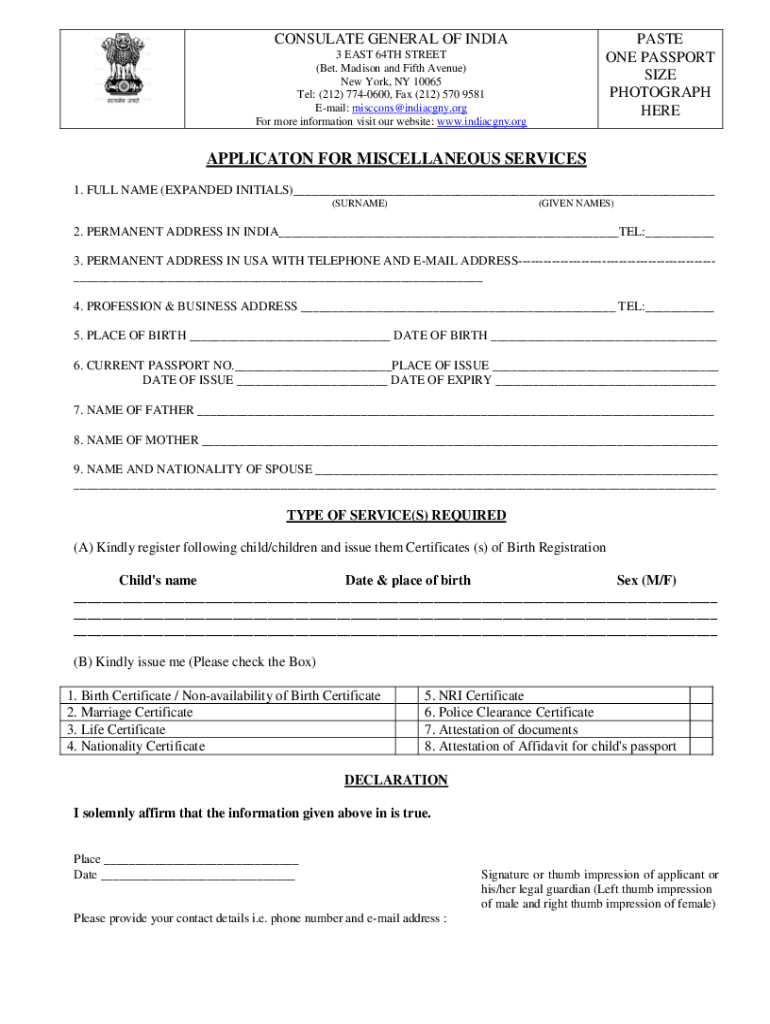 Fillable Online Indian Embassy New York - Fill Online, Printable, Fillable, Blank Fax Email ...
