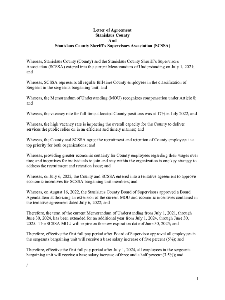 Fillable Online Tentative Agreement Summary - Stanislaus County Fax ...