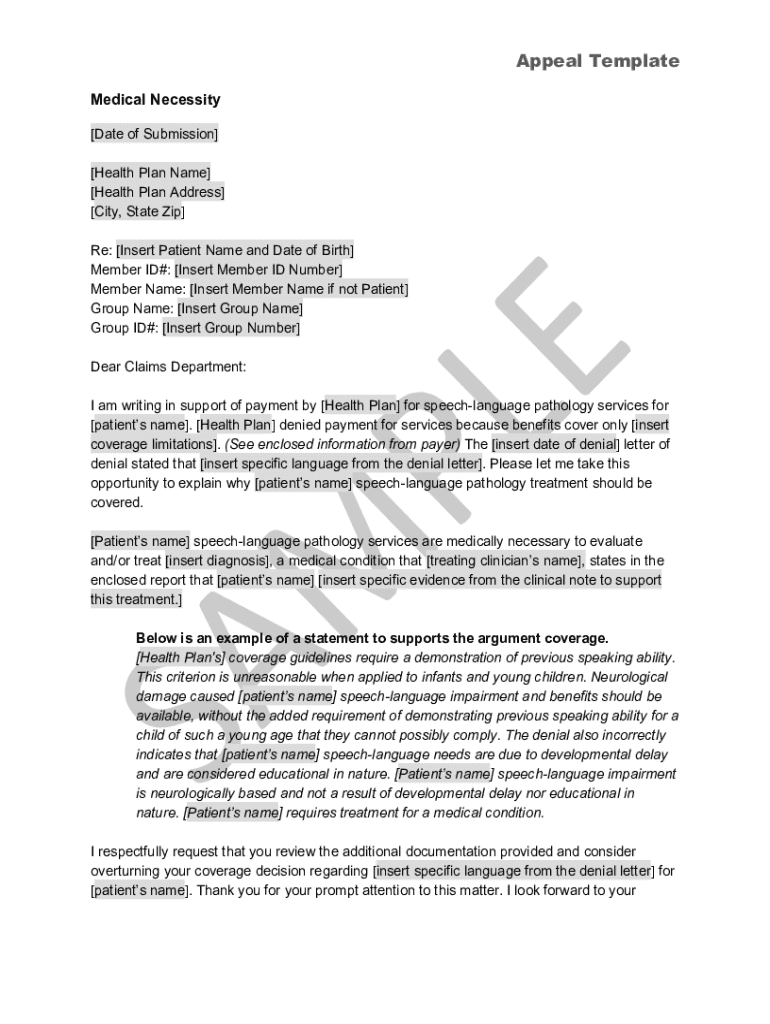 Fillable Online Medical Necessity Appeal Template Fax Email Print ...