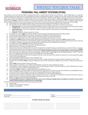 Fillable Online Weekly Toolbox Talk: Safety Stand Down: Fall Prevention ...