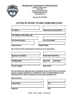 Fillable Online Southwest Carpenters Training Fund LETTER OF INTENT TO ...
