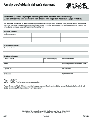 Fillable Online Instructions for completing proof of death claimant's ...