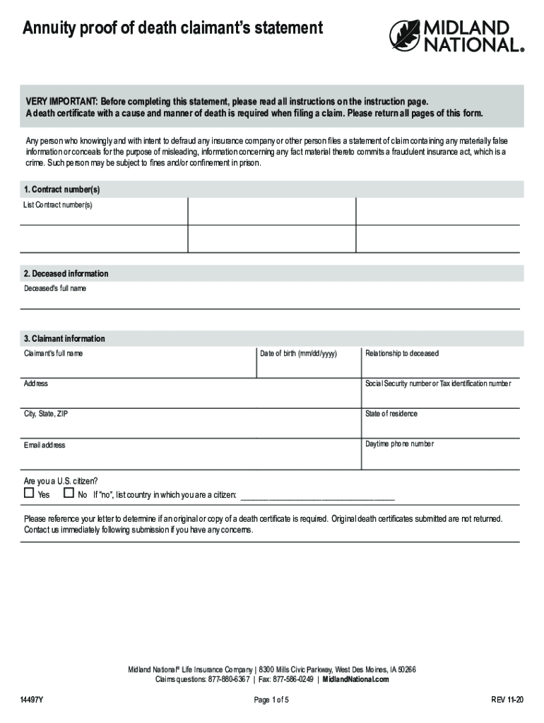 Fillable Online Instructions for completing proof of death claimant's ...