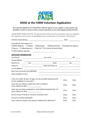 Fillable Online ARISE at the FARM Volunteer Application Fax Email Print ...