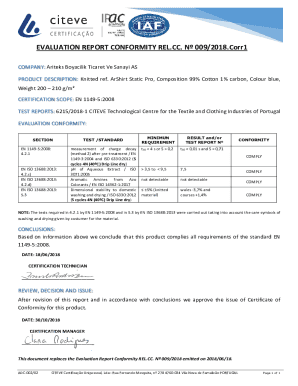 Fillable Online EVALUATION REPORT CONFORMITY REL.CC. N 009/2018.Corr1 ...