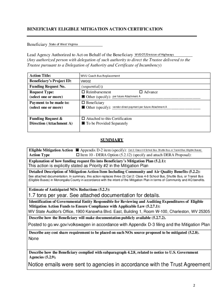 Fillable Online APPENDIX D FORM OF ENVIRONMENTAL MITIGATION ... Fax ...