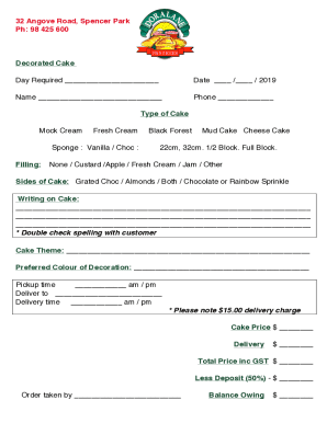 Fillable Online DECORATED CAKE ORDER SHEET JAN.doc Fax Email Print ...
