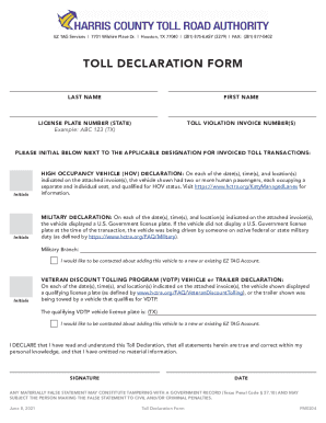 Fillable Online TOLL DECLARATION FORM Fax Email Print - pdfFiller