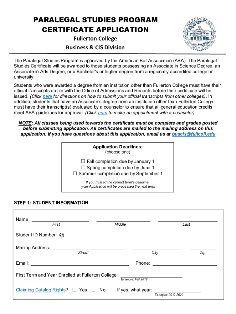 Fillable Online Paralegal-Studies-Program-Certificate-Application.pdf Fax Email Print - pdfFiller