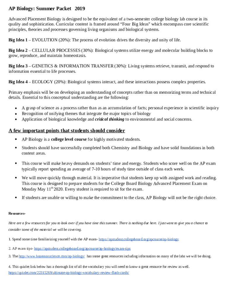 AP bio Packet 1.pdf Doc Template | pdfFiller