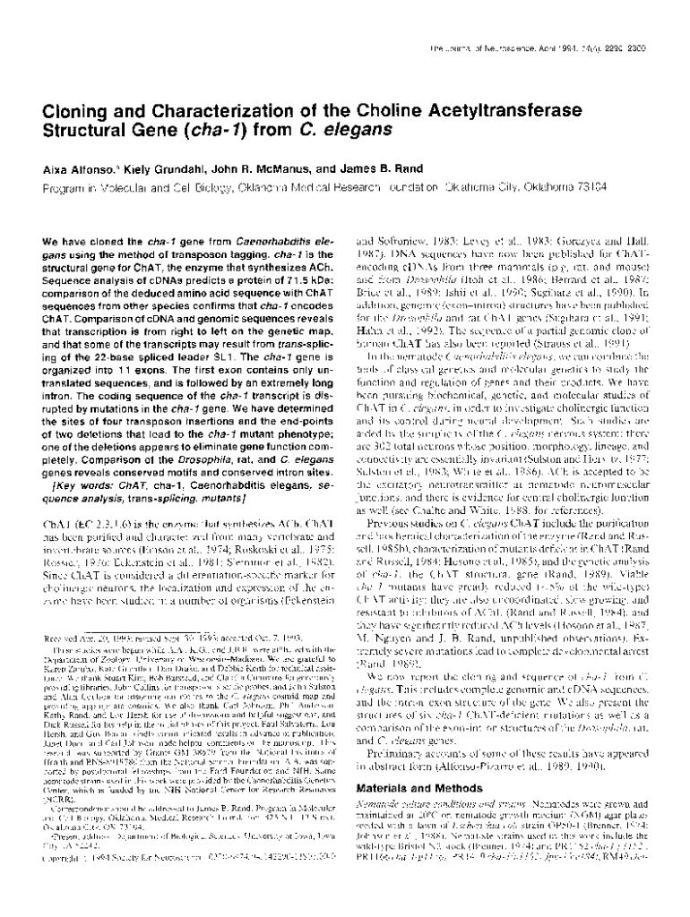 Fillable Online Cloning and Characterization of the Choline ...