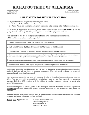 Fillable Online Kickapoo Tribe of Oklahoma Education Department ...