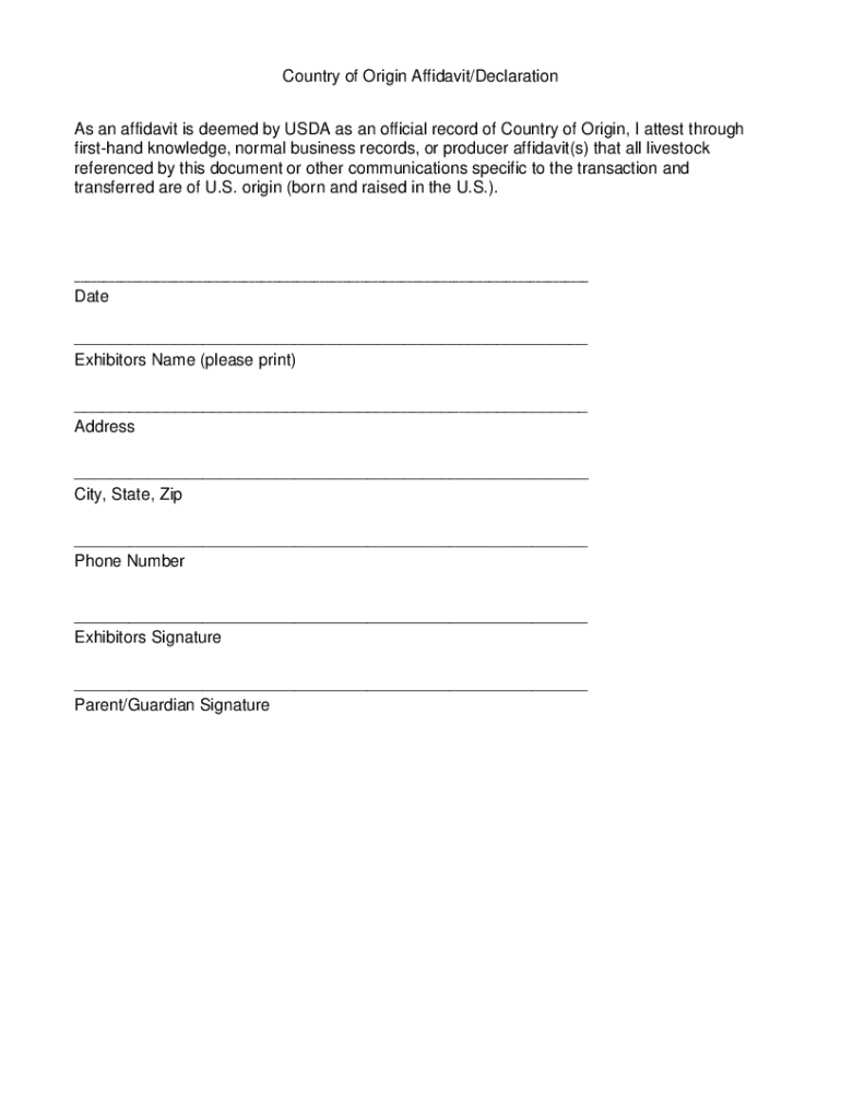 Fillable Online Country of Origin Affidavit/Declaration Statements Fax Email Print - pdfFiller
