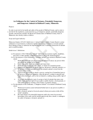 Fillable Online An Ordinance for the Control of Nuisance, Potentially ...