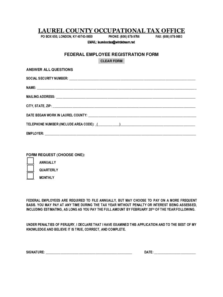 Fillable Online Laurel County Occupational Tax OfficeForms Fax Email ...