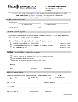 Fillable Online ESL Document Request Form Fax Email Print - pdfFiller