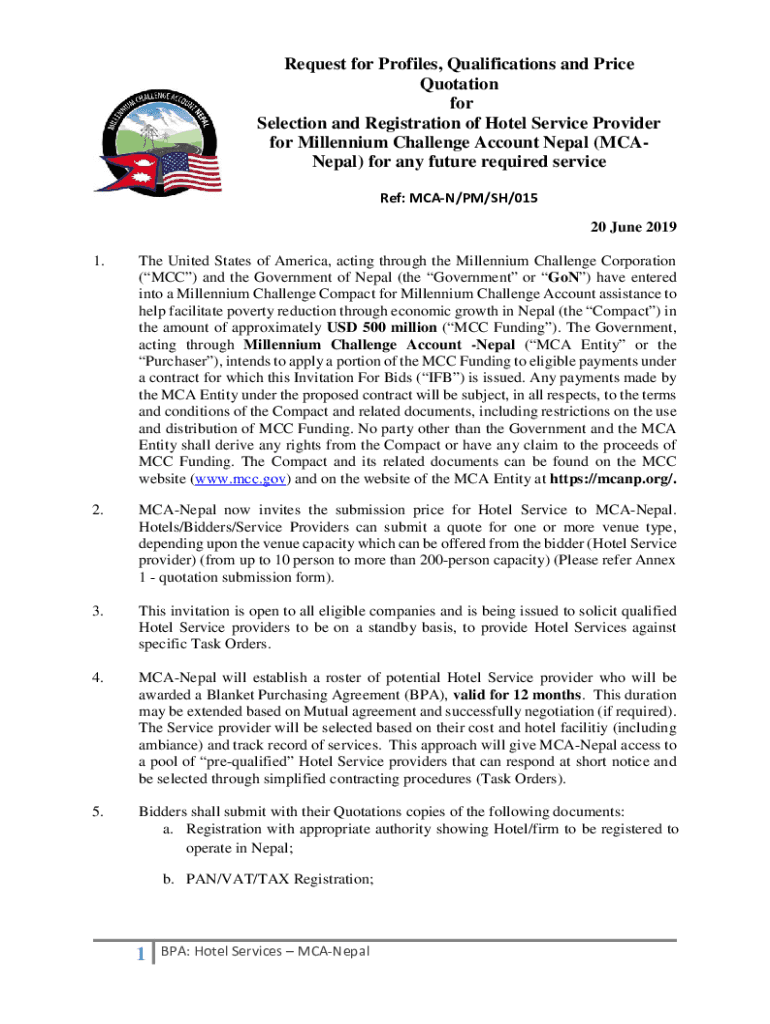 Fillable Online Request for Profiles, Qualifications and Price Quotation for Selection ... Fax ...