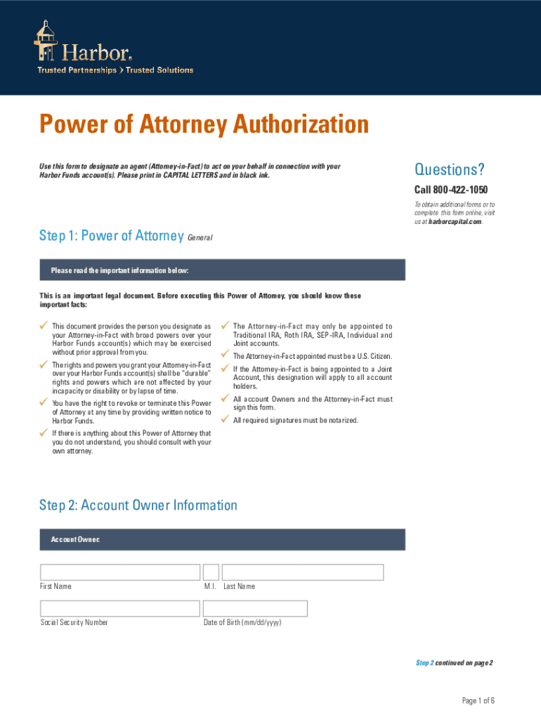 Fillable Online Power of Attorney Authorization - Harbor Capital Advisors Fax Email Print ...
