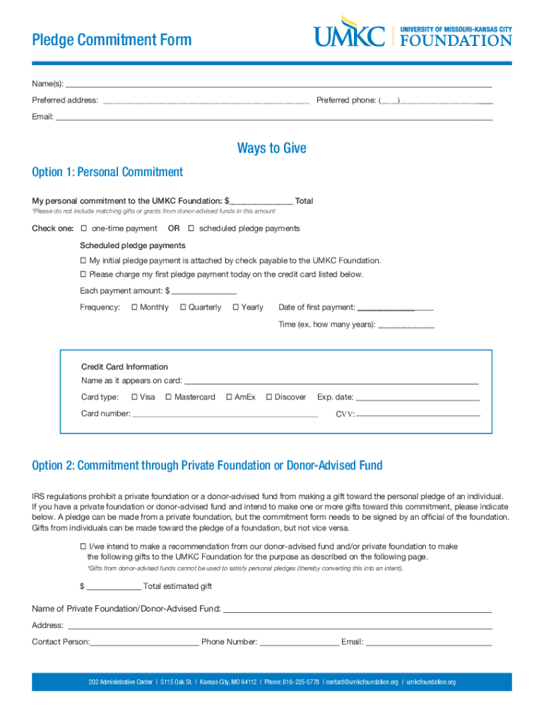 Fillable Online sonhs umkc Pledge Commitment FormUMKC Foundation Fax ...