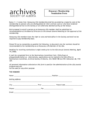 Fillable Online Nomination Form Honorary Membership Fax Email Print ...