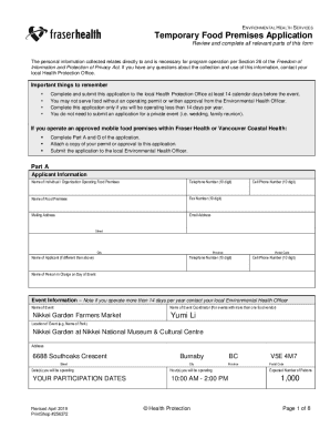 Fillable Online centre nikkeiplace Food Facility Application Form ...