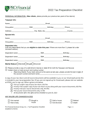 Fillable Online 2022 Tax Preparation Checklist Fax Email Print - pdfFiller