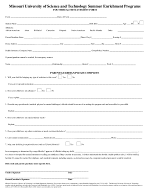 Fillable Online futurestudents mst summer camps medical form ...