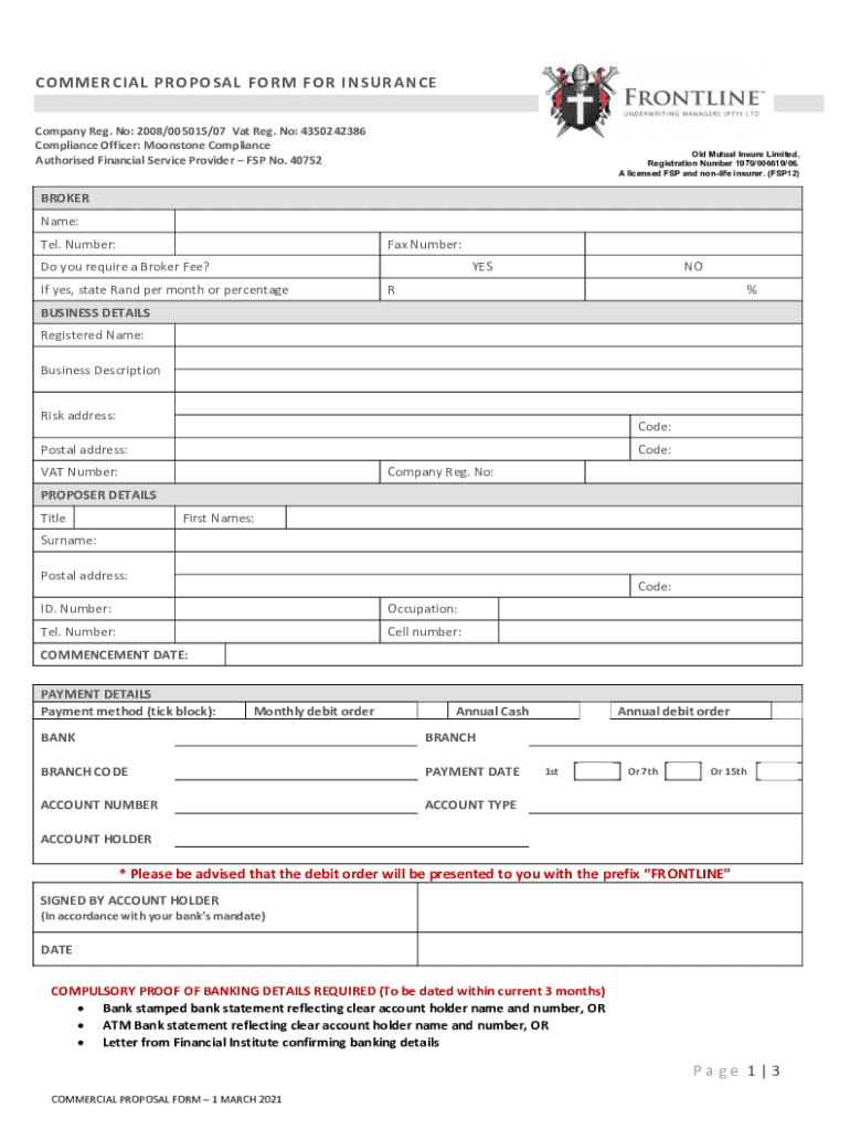 Fillable Online frontlineinsurance co COMMERCIAL PROPOSAL FORM FOR ...