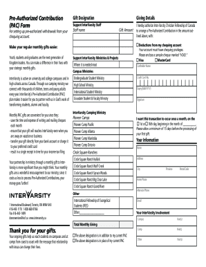 Fillable Online Pre-Authorized Contribution (PAC) Form Fax Email Print - pdfFiller