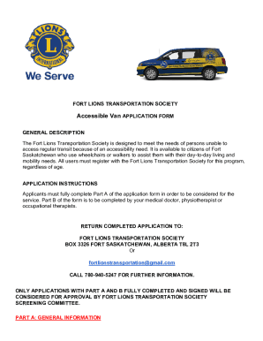 Fillable Online Accessible Van APPLICATION FORM Fax Email Print - pdfFiller