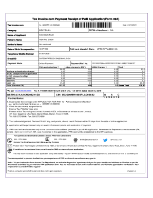 Fillable Online Tax Invoice cum Payment Receipt of PAN Application(Form ...