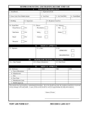 Fillable Online Respirator Fit Testing Training Record (Fort Lee form ...
