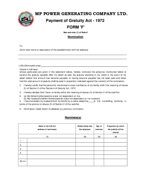 Fillable Online FORM 'F' See sub-rule (1) of rule 6 Nomination To ...