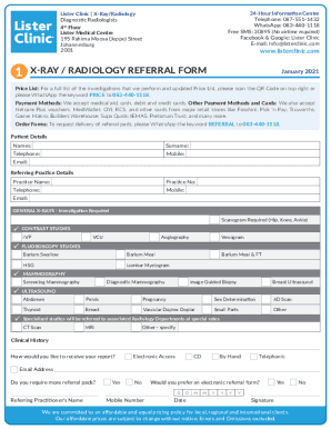 Fillable Online X-RAY / RADIOLOGY REFERRAL FORM - LISTER CLINIC Fax Email Print - pdfFiller