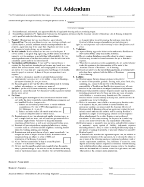 Fillable Online Pet Addendum to a Lease Agreement - Legal Templates Fax ...