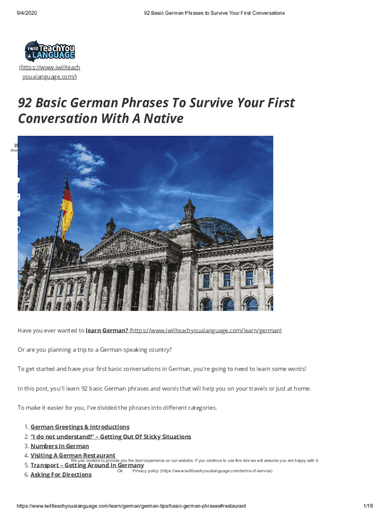 Fillable Online 92 Basic German Phrases To Survive Your First ...