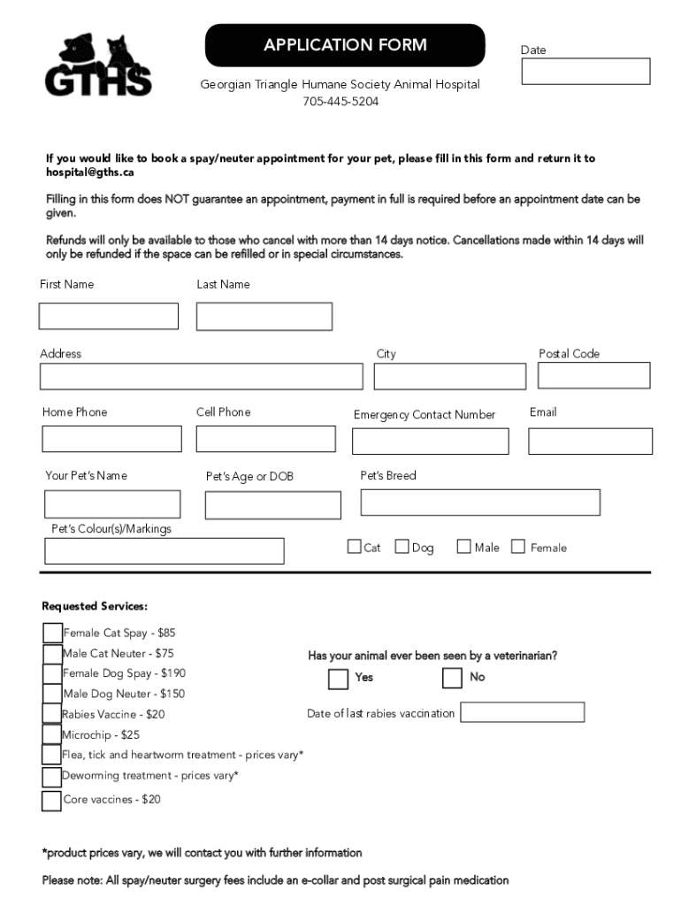 Fillable Online GTHS Application Form Fax Email Print - pdfFiller
