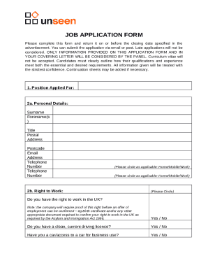 job application - Unseen UK Doc Template | pdfFiller