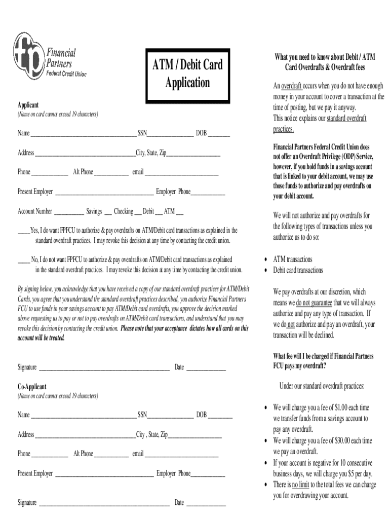 Fillable Online Overdraft Options for ATM and Debit Card Transactions Fax Email Print - pdfFiller