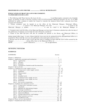 Fillable Online draft version dwaf model water services by-laws page 1 ...