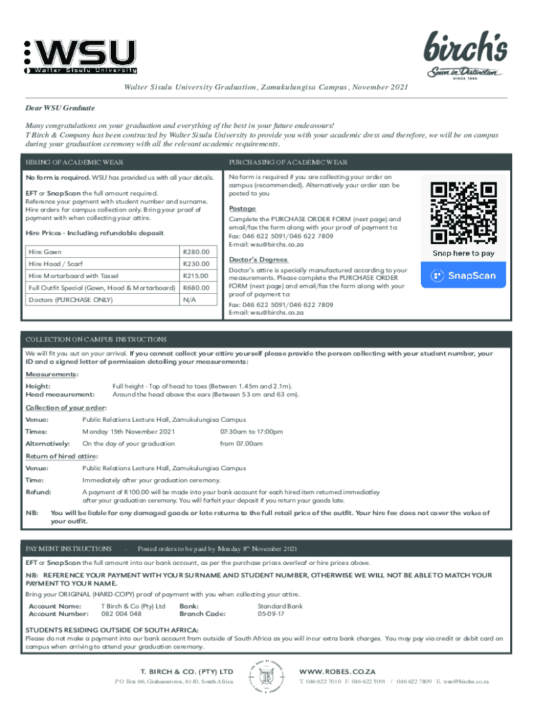 Fillable Online Walter Sisulu University - Birch's Official Graduation ...