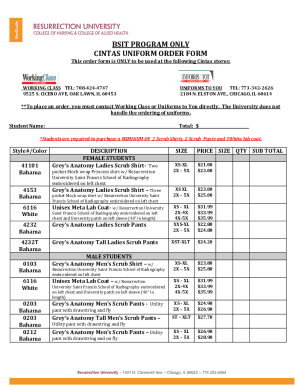 Fillable Online CINTAS UNIFORM ORDER FORM - Oak Point University Fax ...