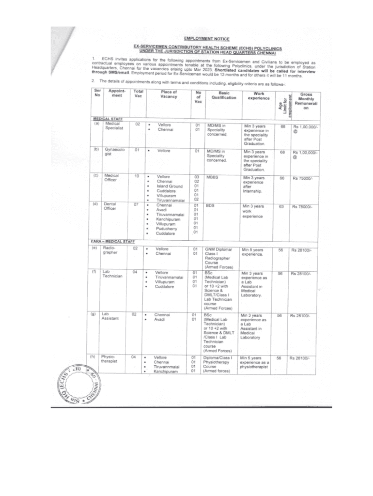 Fillable Online application form for employment in echs post - YOYO ...