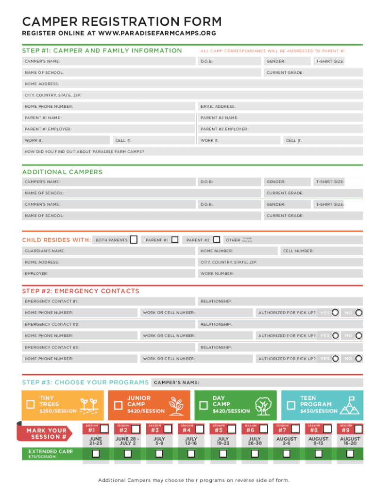 Fillable Online STEP #1: CAMPER AND FAMILY INFORMATION Fax Email Print - pdfFiller